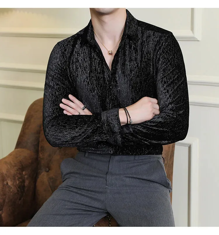 Fashionable Men's Velvet Shirt Shiny Dance Outfit Elegant Dress Spring ...