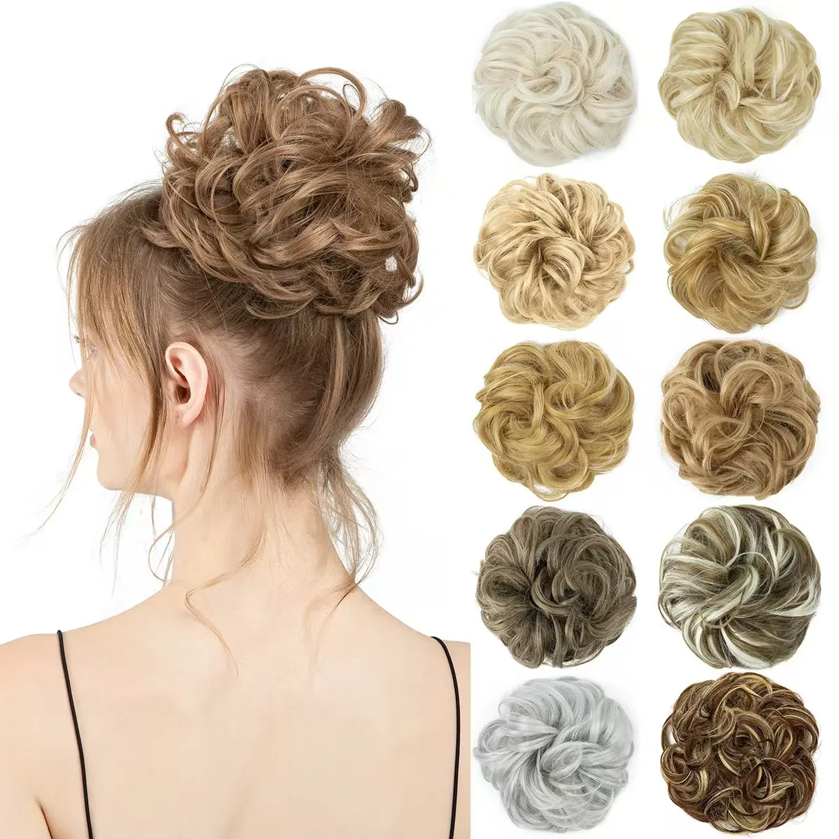 Tousled Wavy Curly Synthetic Chignon Ponytail Hair Extension with ...
