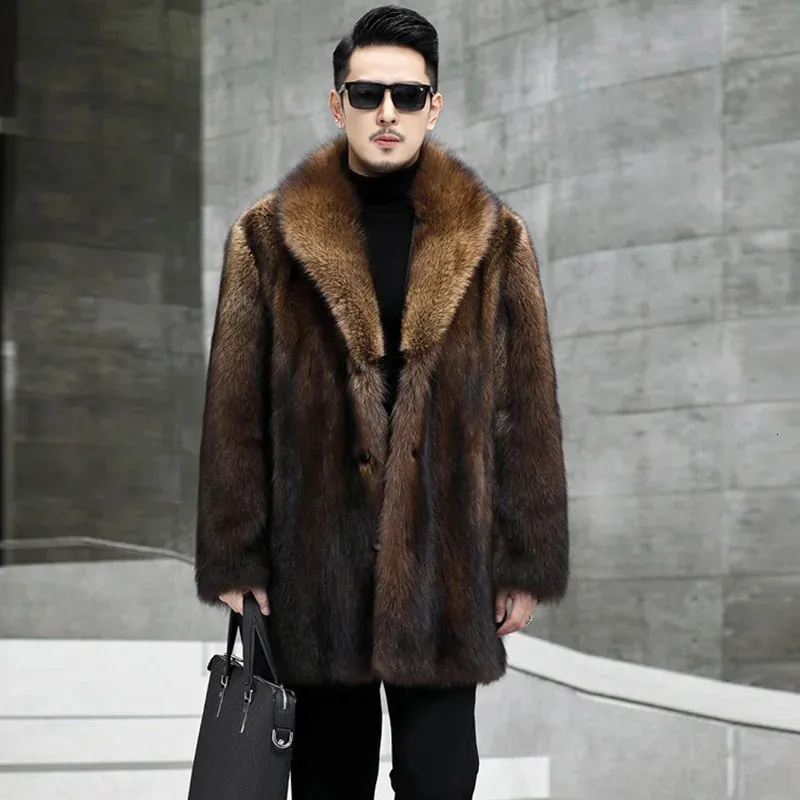 Winter Warm Faux Fur Jackets For Men Thick Long Sleeve Retro Snow Coat ...