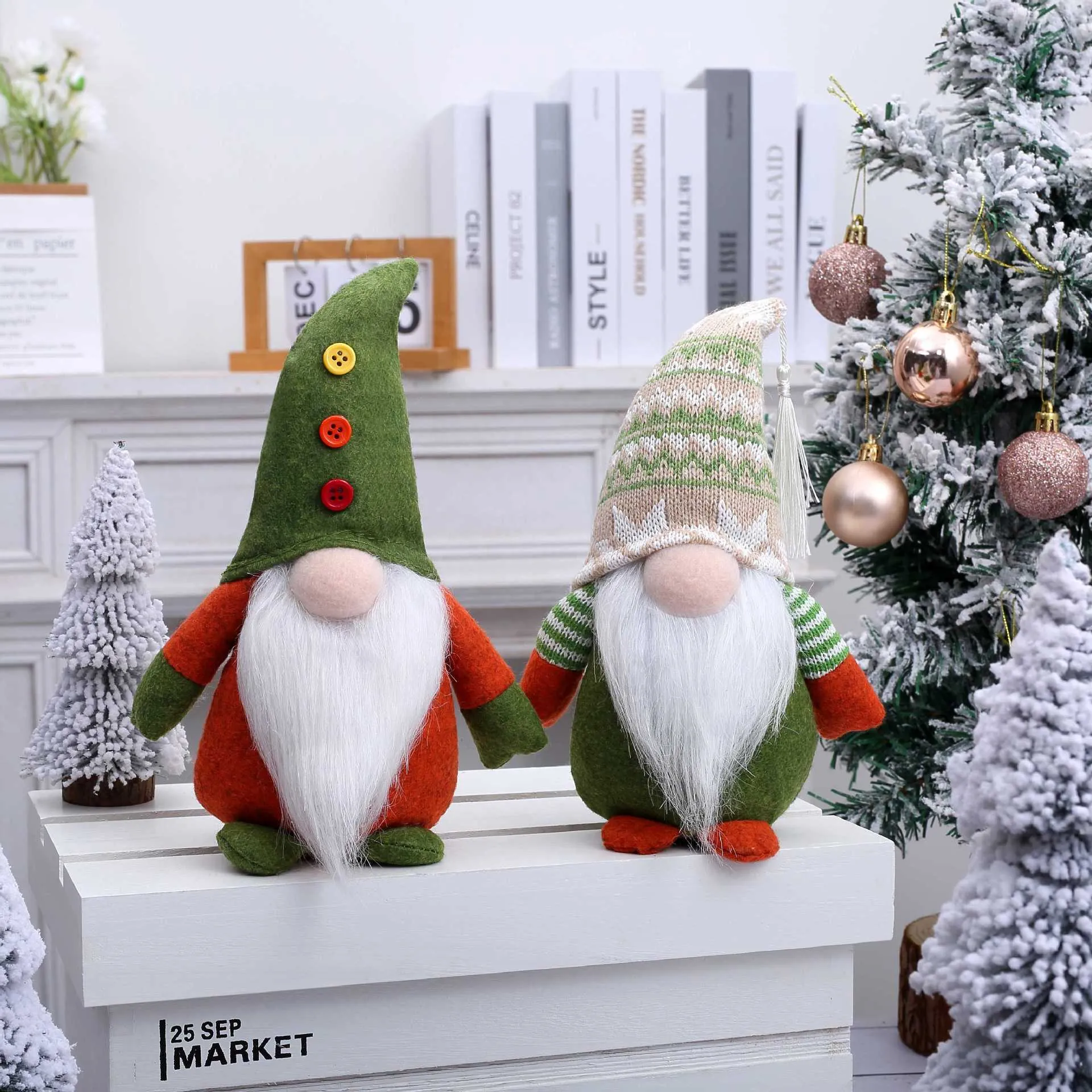 Christmas Faceless Elf Doll Green Nordic Style Rudolph Ornament Holiday ...