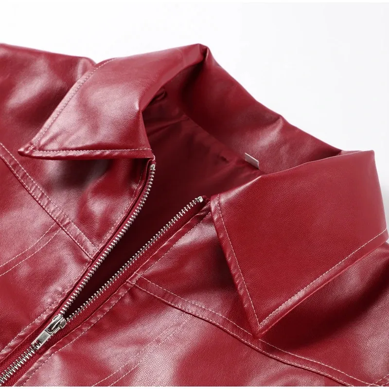 Oversized Leather Bomber Jacket - Women's Autumn Motorcycle Coat with ...