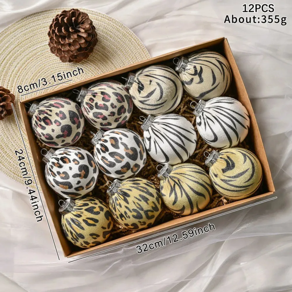 Festive Fabric Christmas Balls: 12-Piece Leopard Print Ornament Set ...