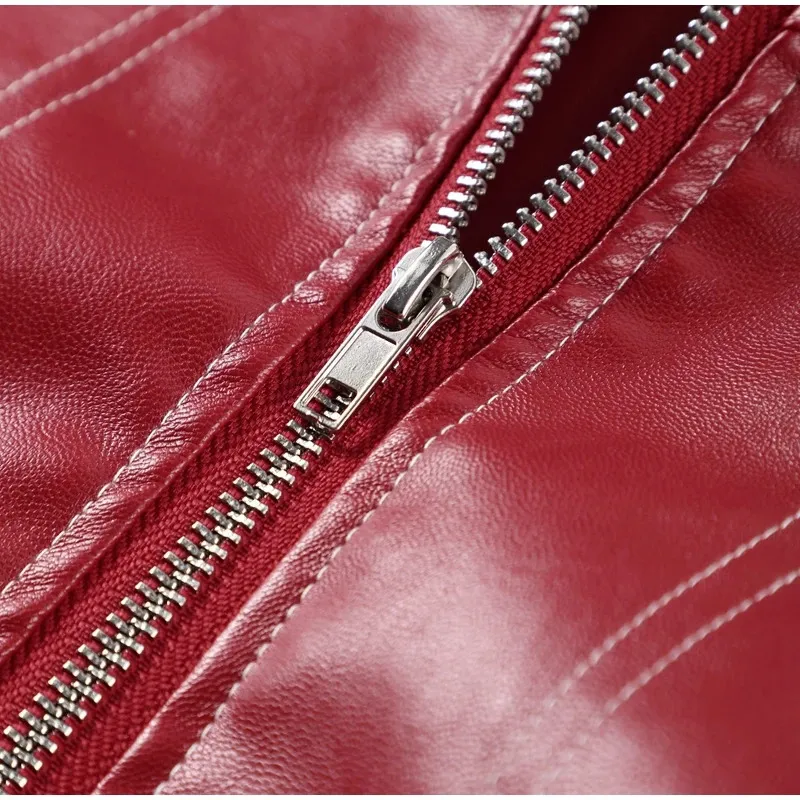 Oversized Leather Bomber Jacket - Women's Autumn Motorcycle Coat with ...