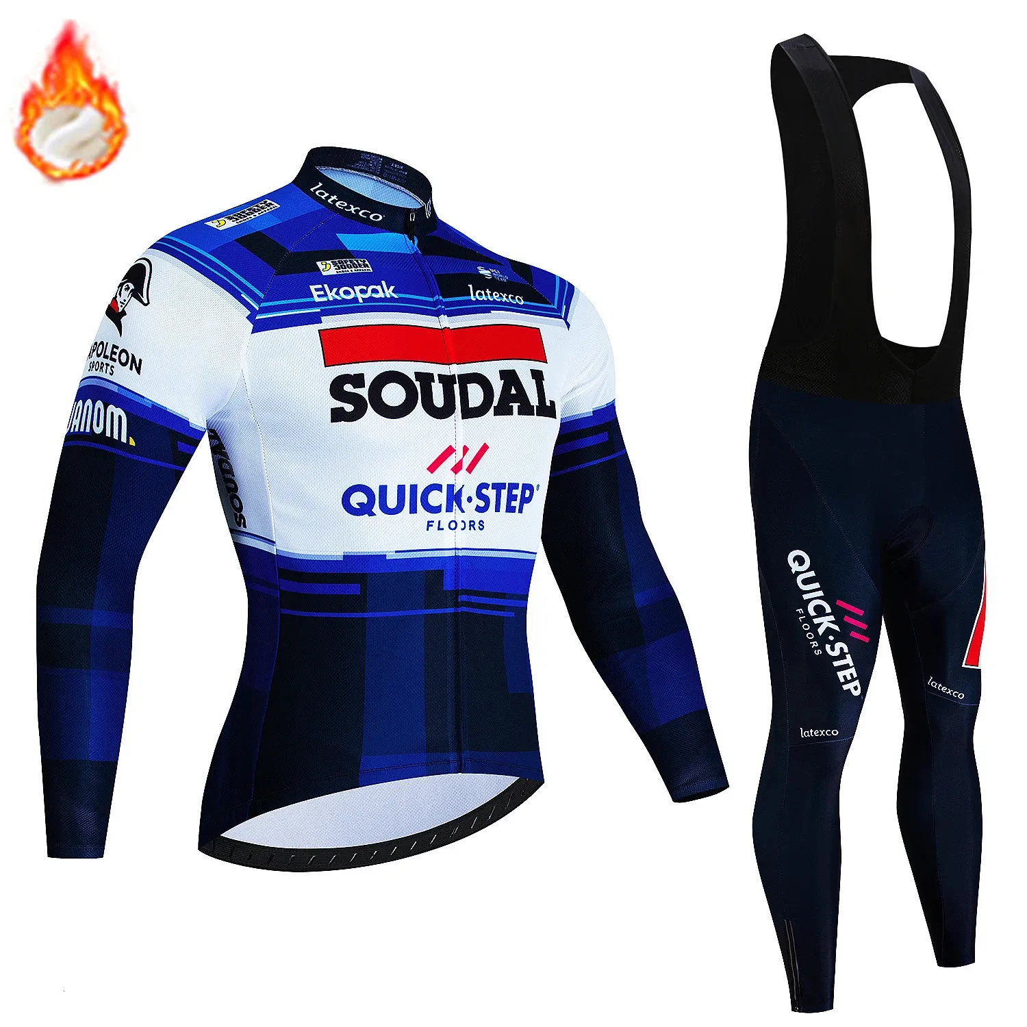 Soudal Quick Step Men's Winter Thermal Cycling Suit Set Thermal Fleece ...