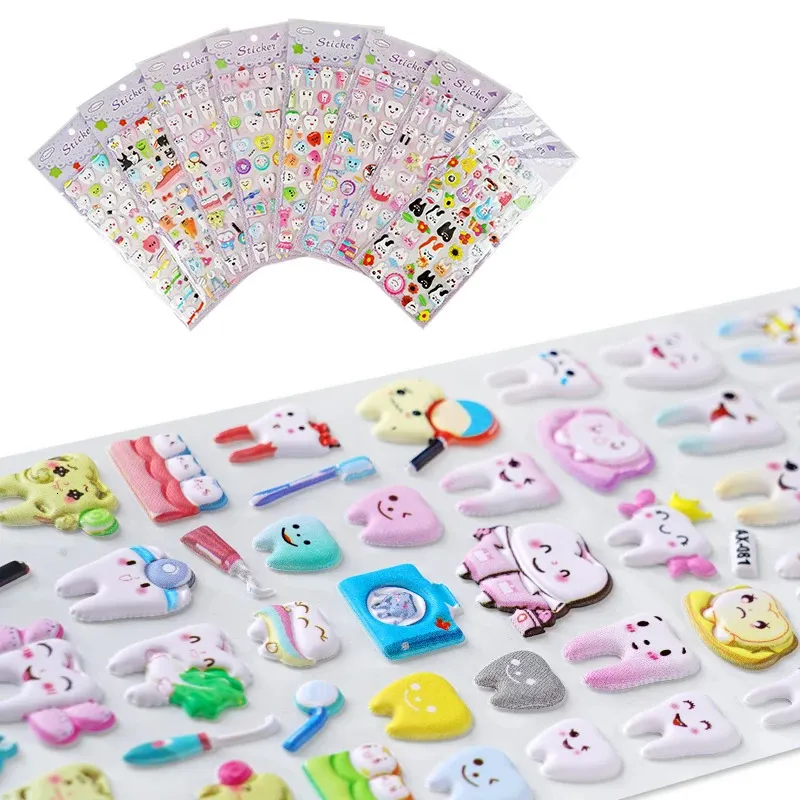 Kawaii Tooth Stickers For Kids | 4 Sheets 3D Phone Case & Book Decals ...