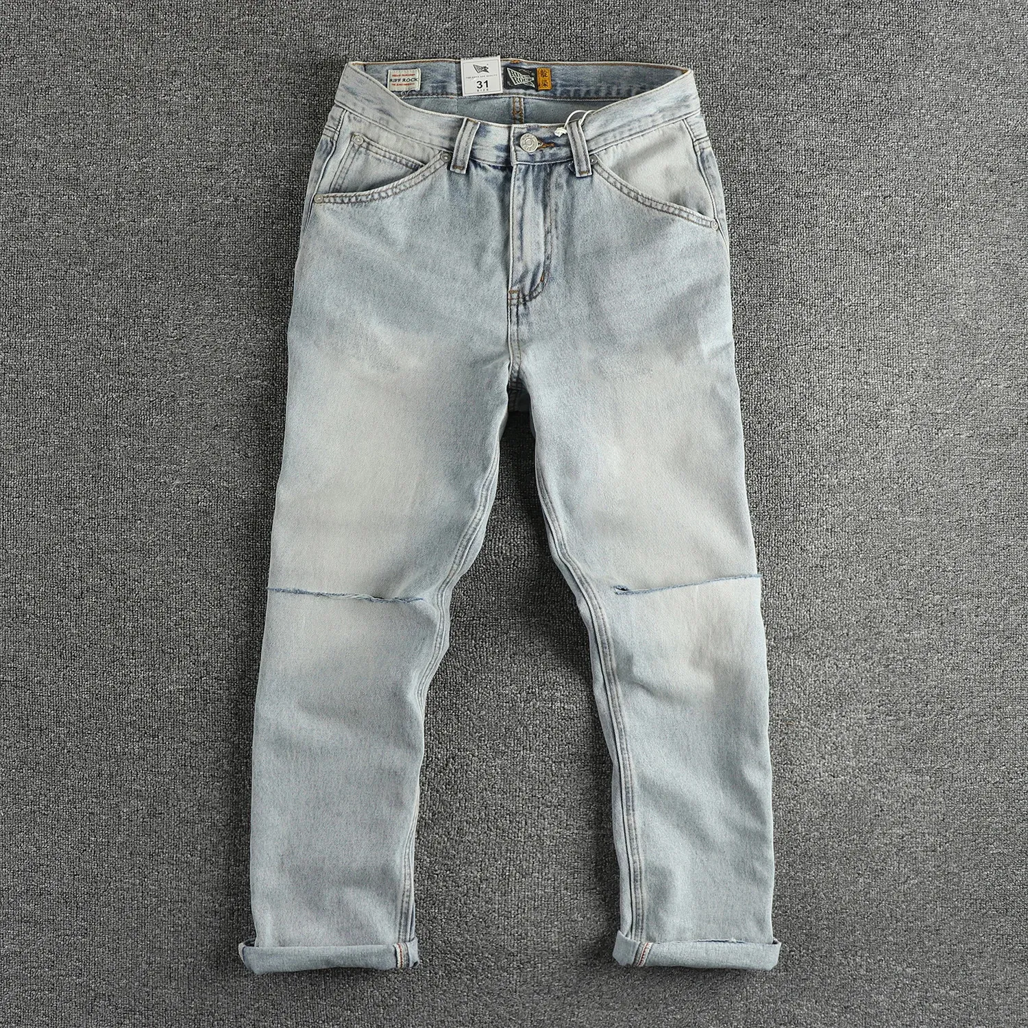 Men's Light Blue Distressed Denim Jeans With Cut Hole... From ...