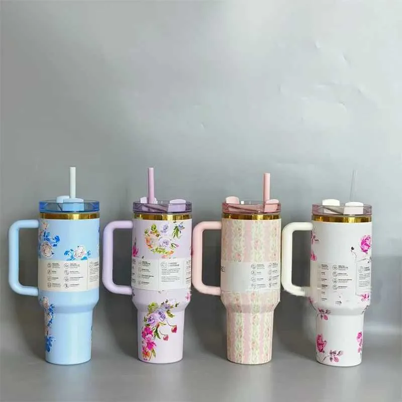 Fresh Flower Handle Vacuum Small Thermal Coffee Cup 40oz, Double Wall ...