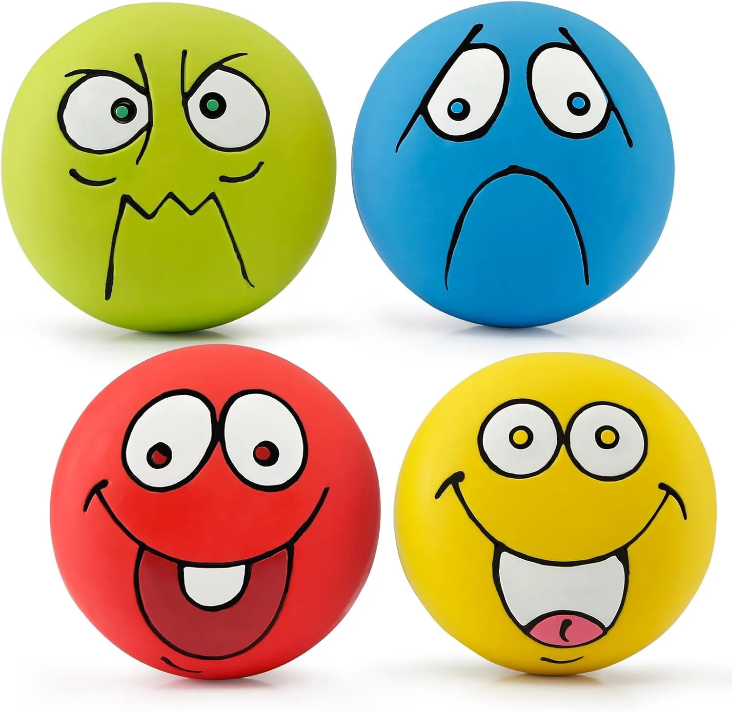 Smiley Squeaky Dog Balls 4-Pack - 2.8 Soft Rubber Dog Toys for Playtime ...