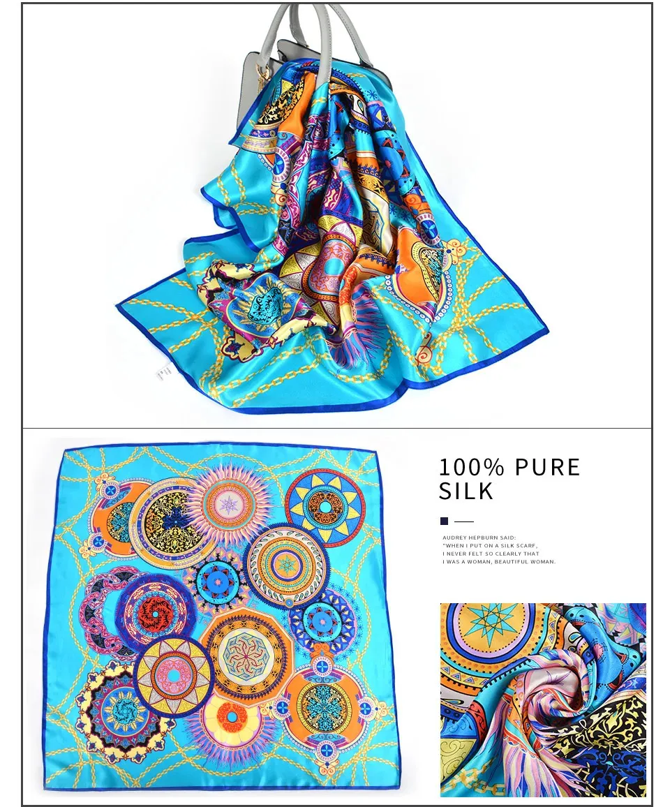 Women's 100% Silk Scarf, Fashion Pure Silk Blue Shawl, Spring Autumn/Winter Scarf 88 88cm 241030 ...
