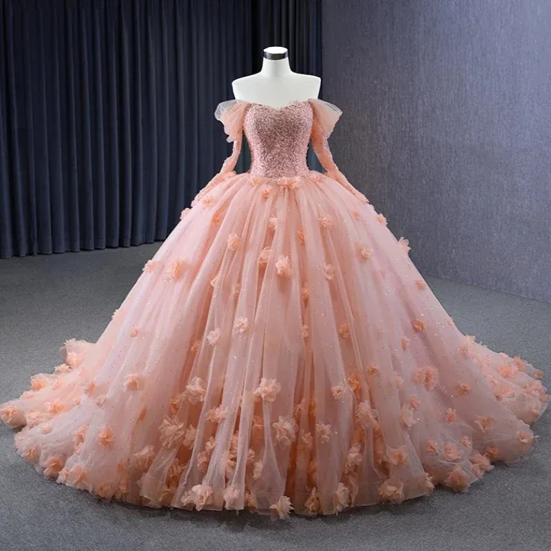 Light Pink 3D Flora Lace Princess Ball Princess Gown For Women ...