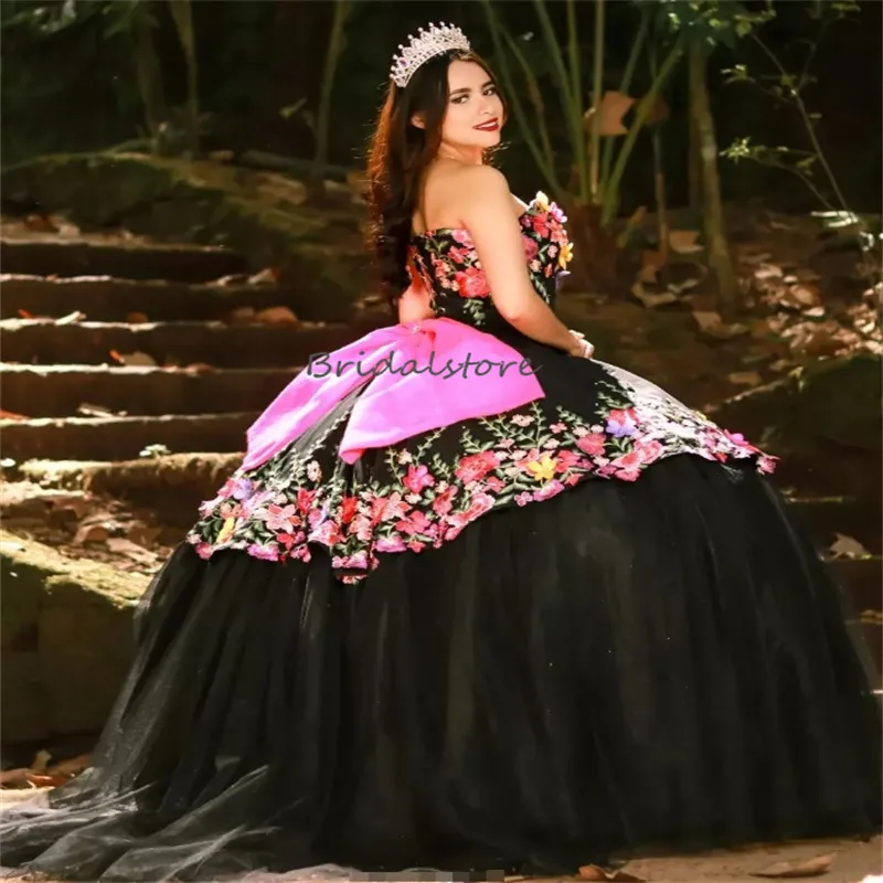 Black Black Mexican Quinceanera Dresses With Charro Embroidery ...