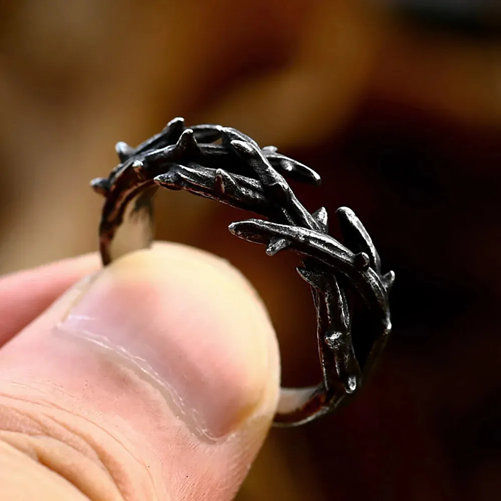 9mm Wide Band Ring Crown Of Thorns Ring - 9MM Stainless Steel Tree Vine ...