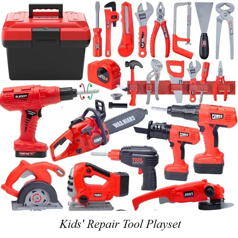 Simulated Construction Toy Tool Set For Boys Includes Power Drill ...