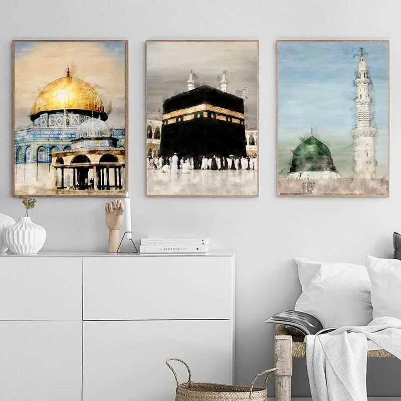 Masjid An Nabawi And Al Haram Canvas Print Islamic Canvas Castle Art ...