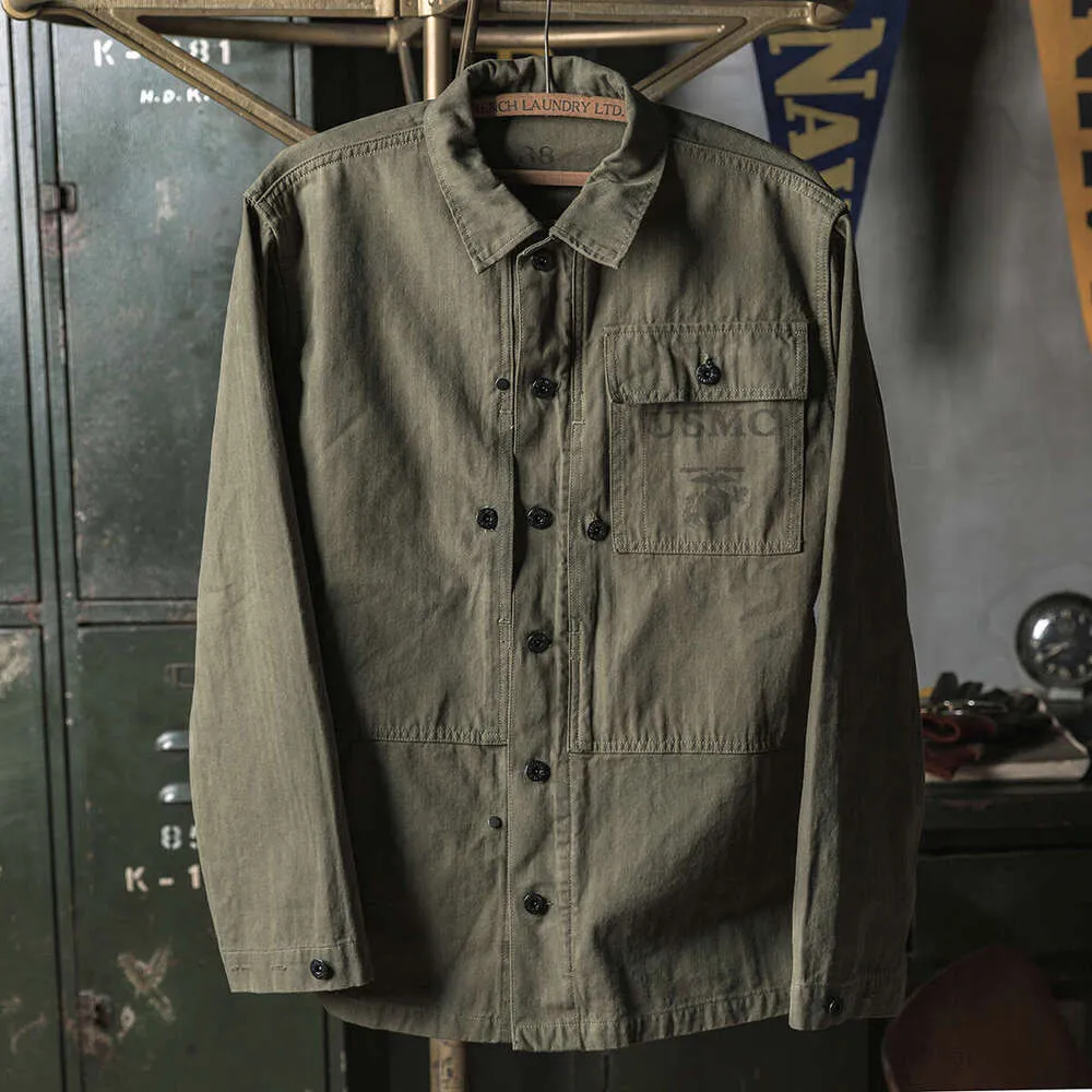 Men's Vintage Workwear Herringbone Twill Jacket Olive Drab P 44 ...