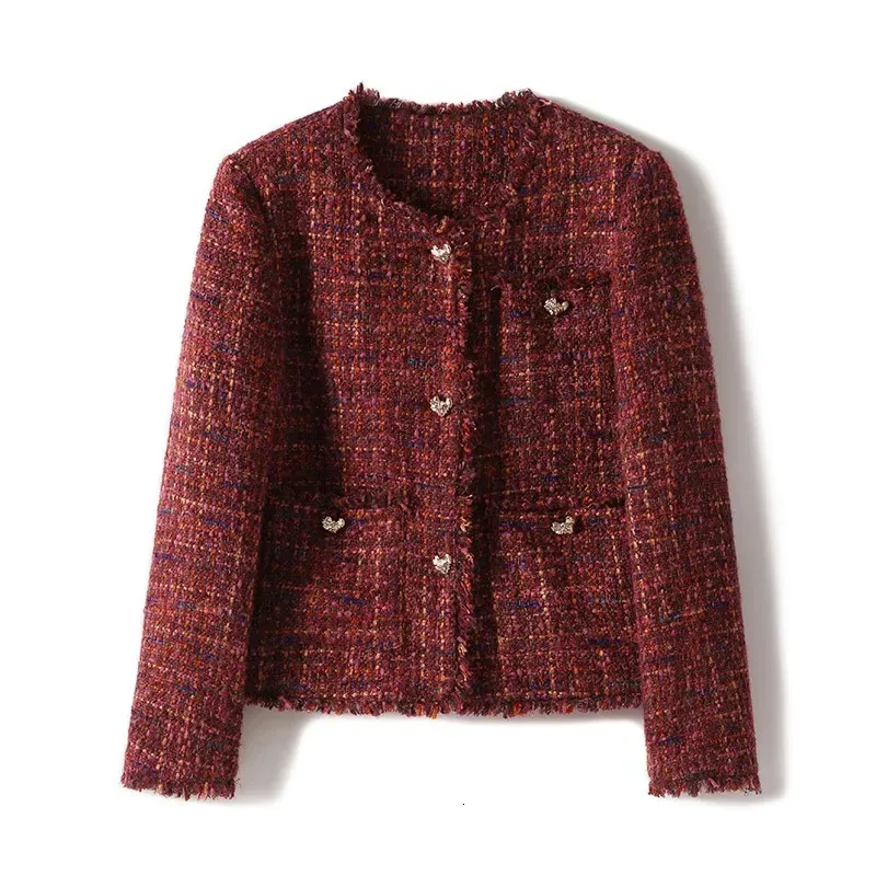 Women's Wine Red Tweed Wool Jacket - Short Coat for Spring & Autumn ...