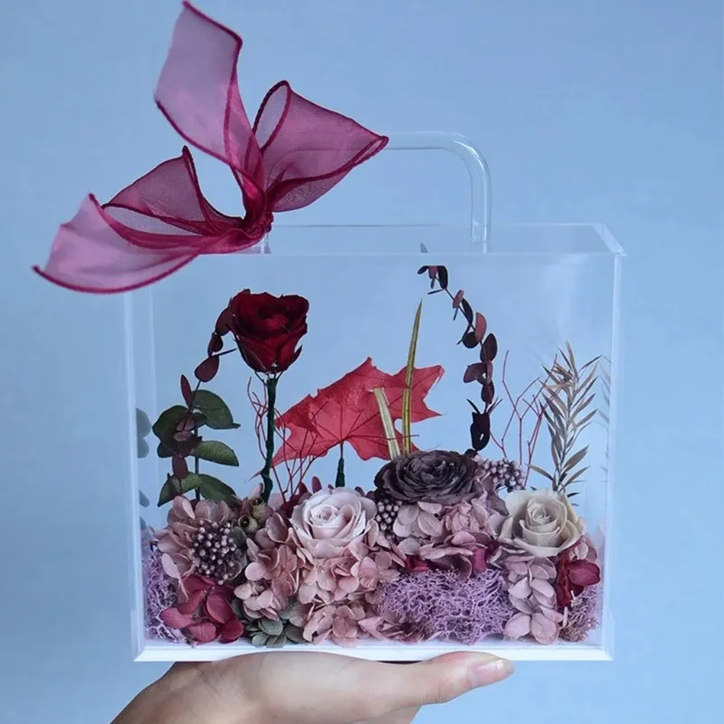 Transparent Flower Box Handbag, Flower Wrapping Handbag, Festival Gift ...