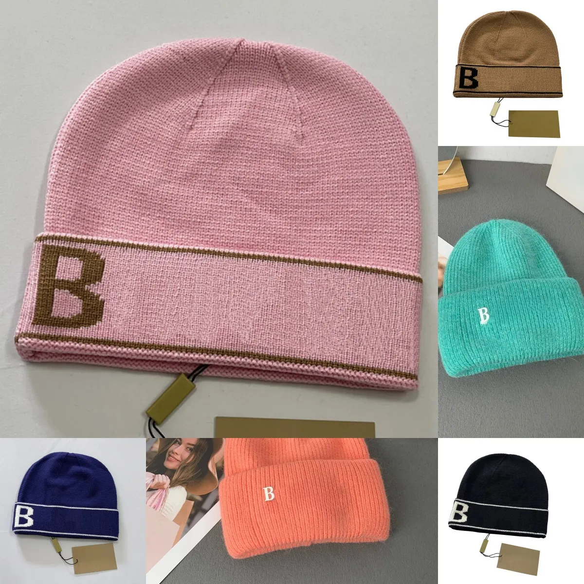 Autumn Winter Knitted Beanie Bb Letter Conjoined Decal Caps For Men ...