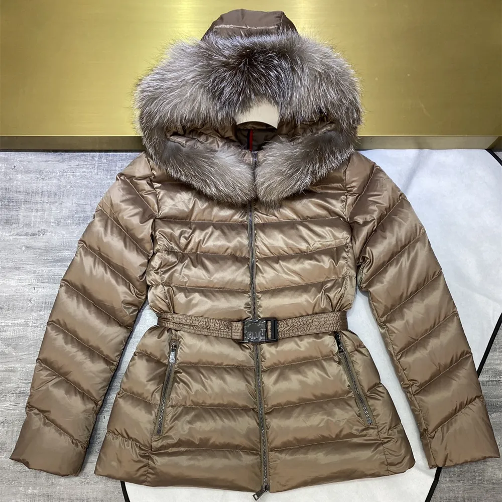 Women's Down Jacket with Fur Collar: Colorful Ladies Winter Coat, Waist ...