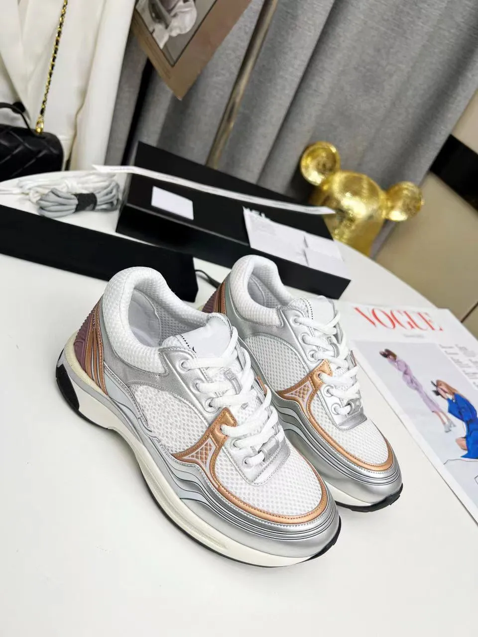 Vintage Laminated Reflective Sneakers For Women And Men Designer Clove ...