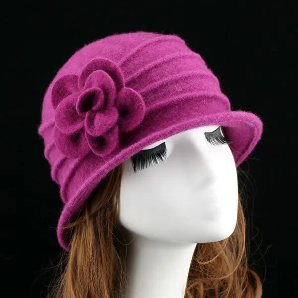 Beanie Skull Cap Flower Section 100% Wool Hat Autumn Winter Middle-Aged ...