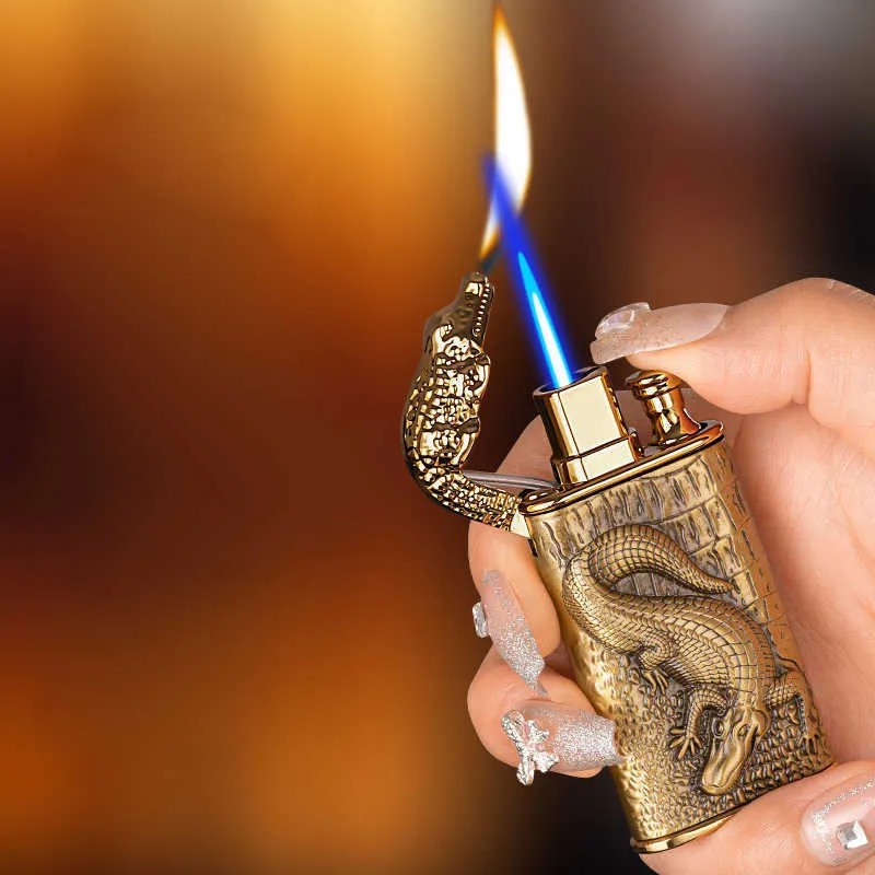 Metal Crocodile Double Double Fire Lighter Dragon Windproof, Open Flame ...