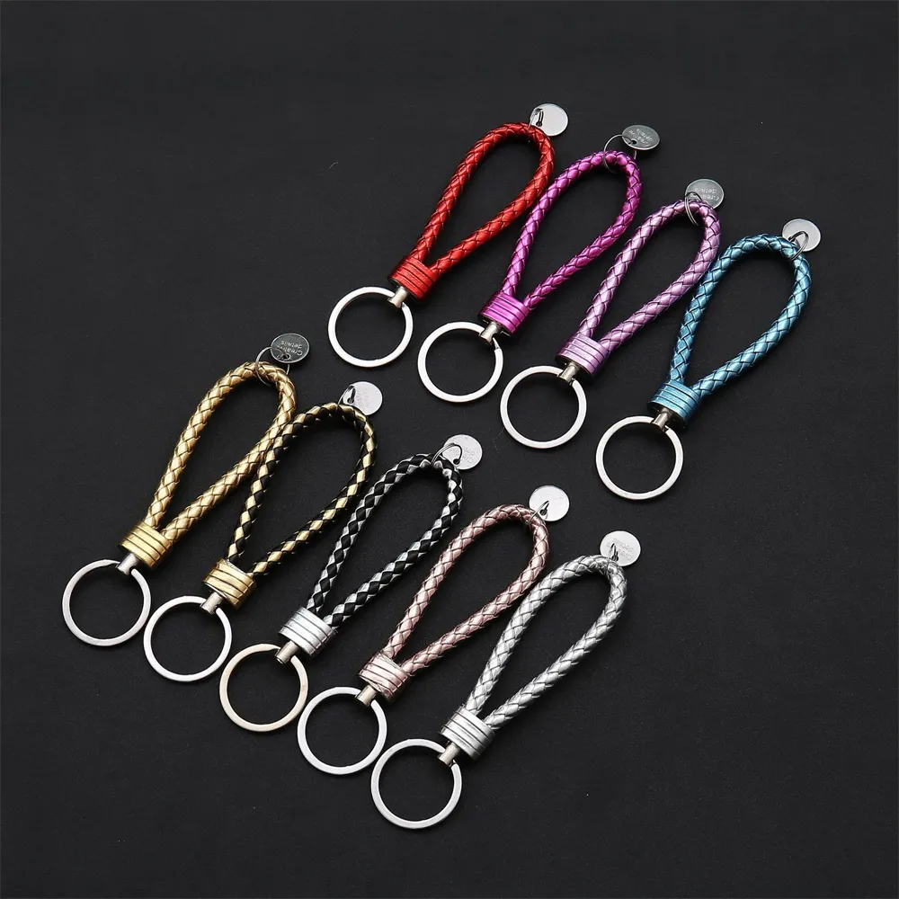 Keychains Lanyards: Colorful Pu Leather Braided Woven Rope Double Rings ...