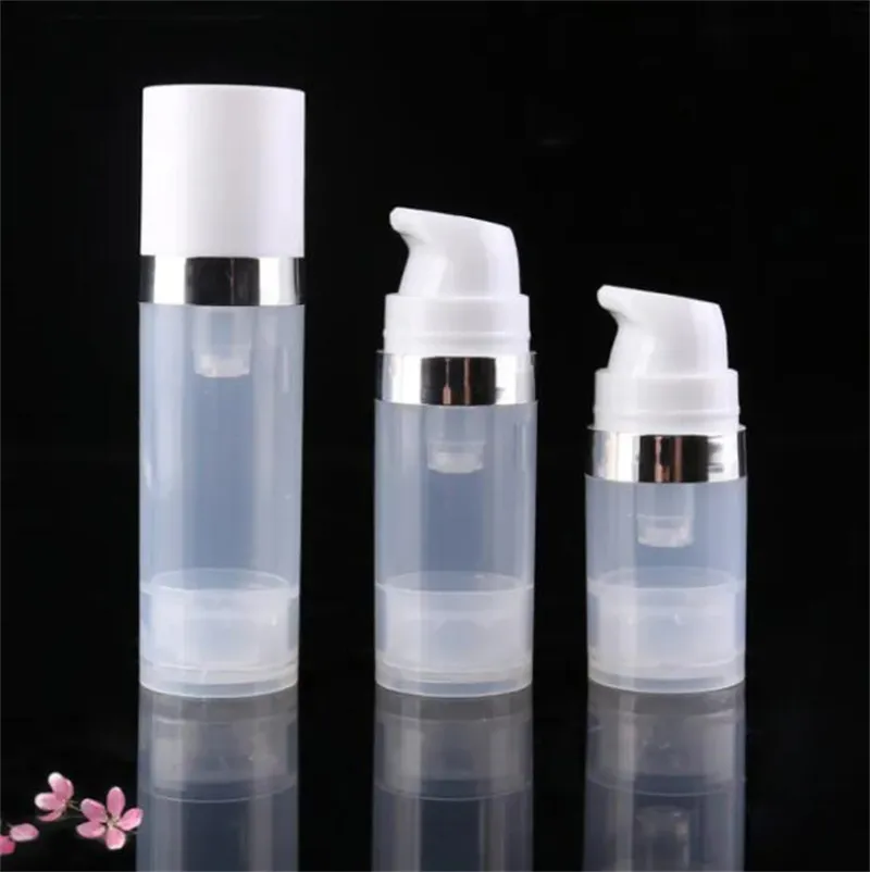 5/10/15ml Airless Vacuum Lotion Bottles: Clear, White, Silver Ring Lid ...