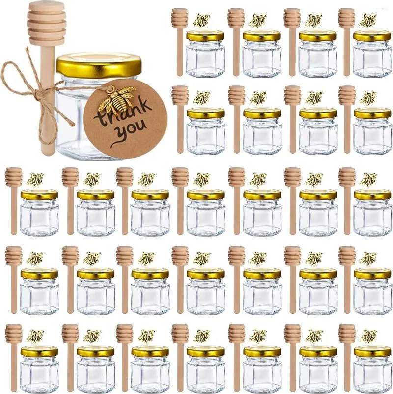 Storage Bottles Mini Glass Honey Jars 1.52 Oz/45 Ml Small Hexagon Bulk ...