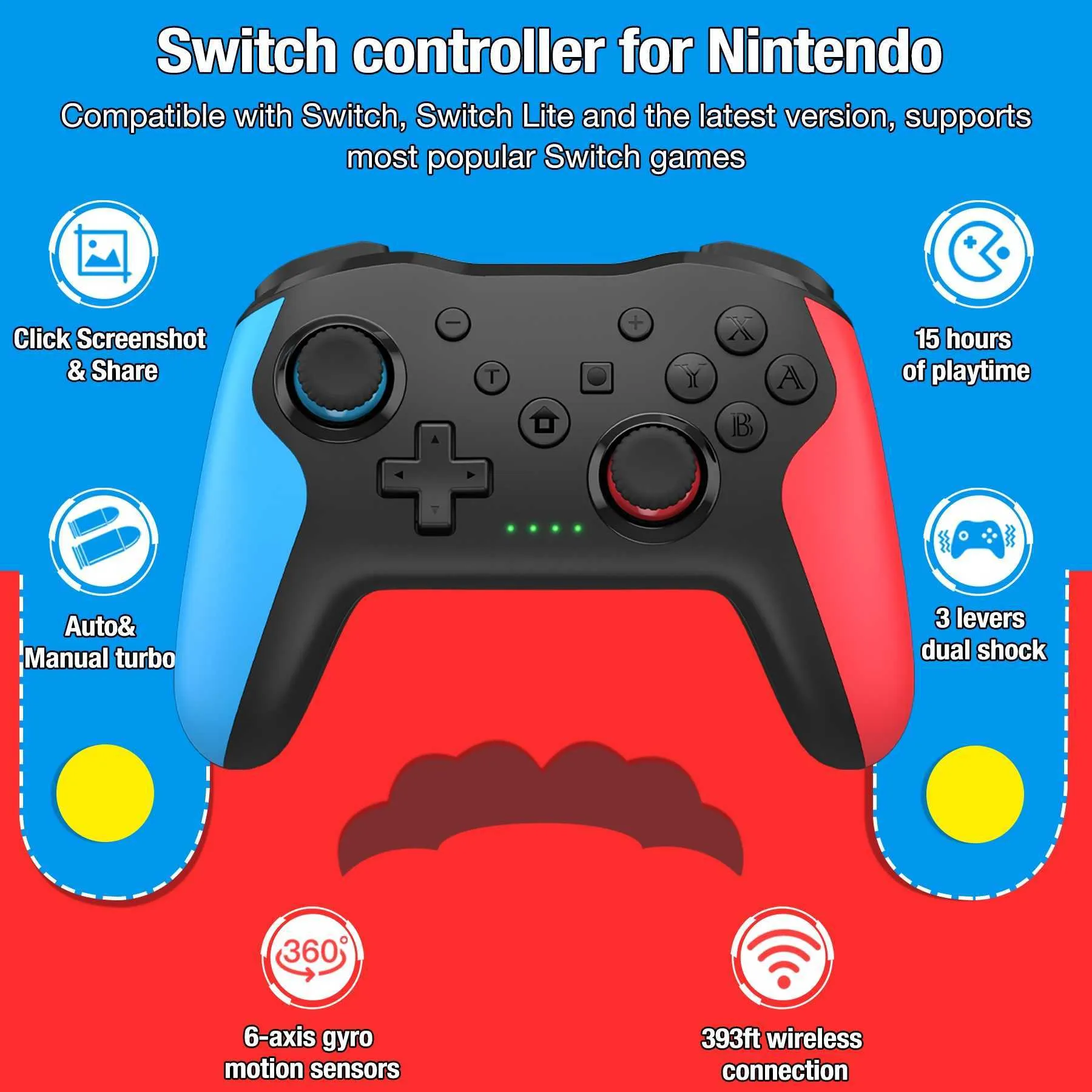 Wireless Pro Game Controller - Vibration Joystick Remote Accessories ...