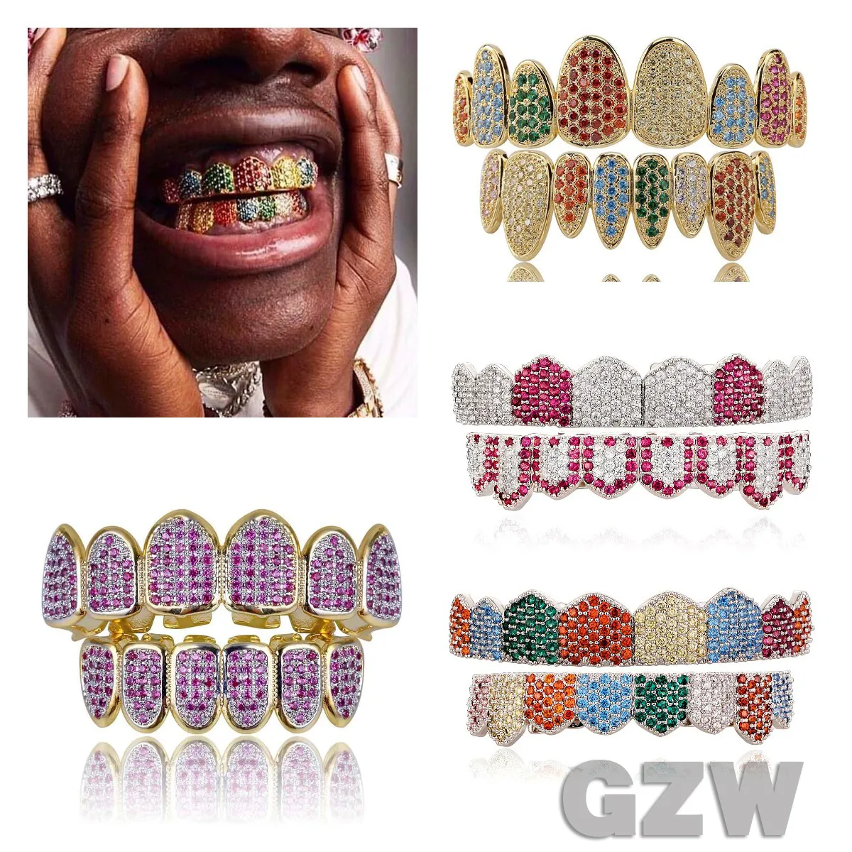 Iced Out Diamond Vampire Grillz 18K Gold/Rose/White Gold Fang Grills ...