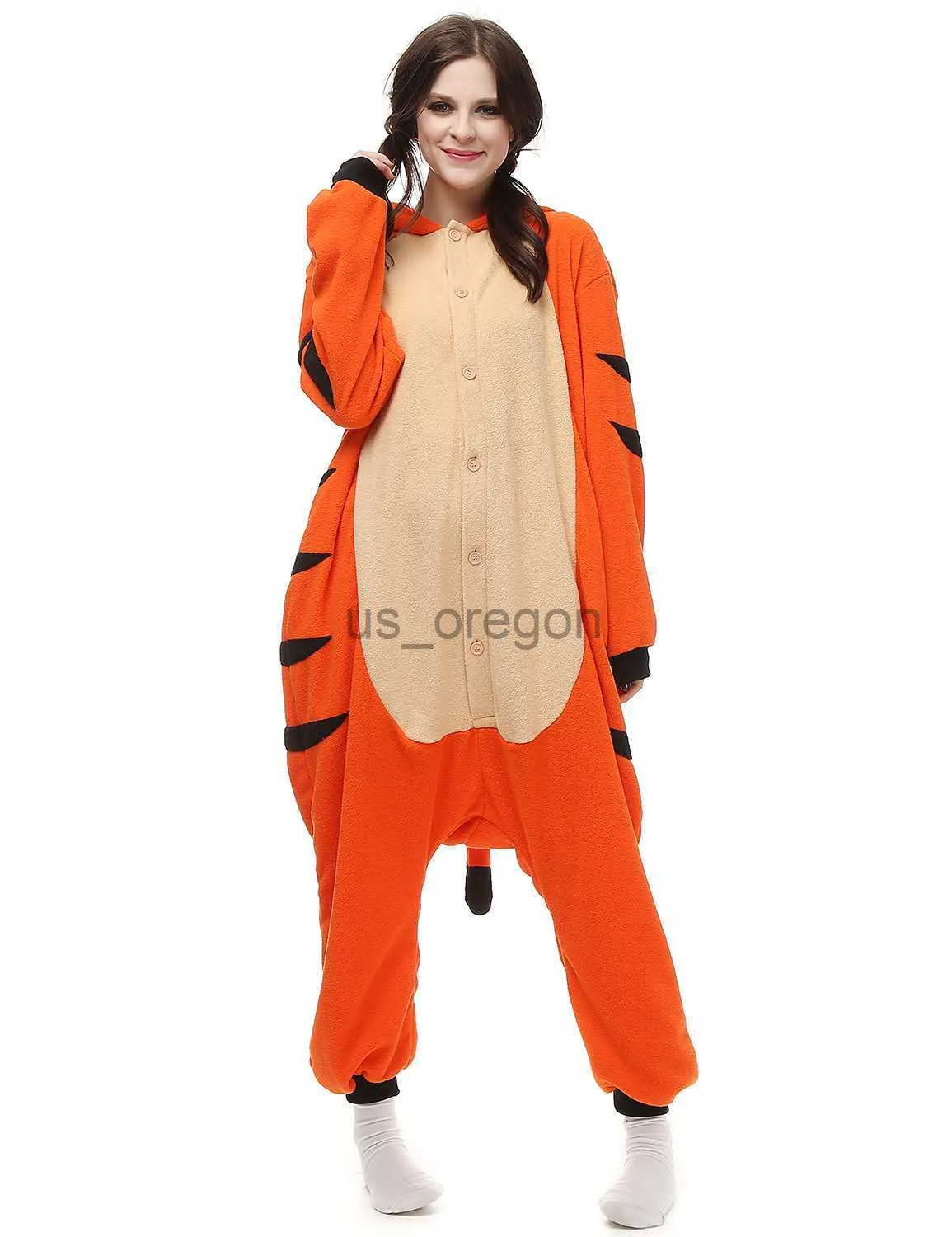 DHgate.com:Cozy Tiger Fleece Hooded Pajamas for Women - Long Sleeve ...