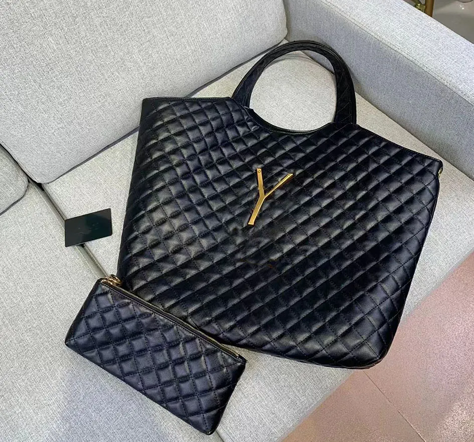 Designer Leather Tote Bag Set: Large Capacity Black Lambskin Totes With ...