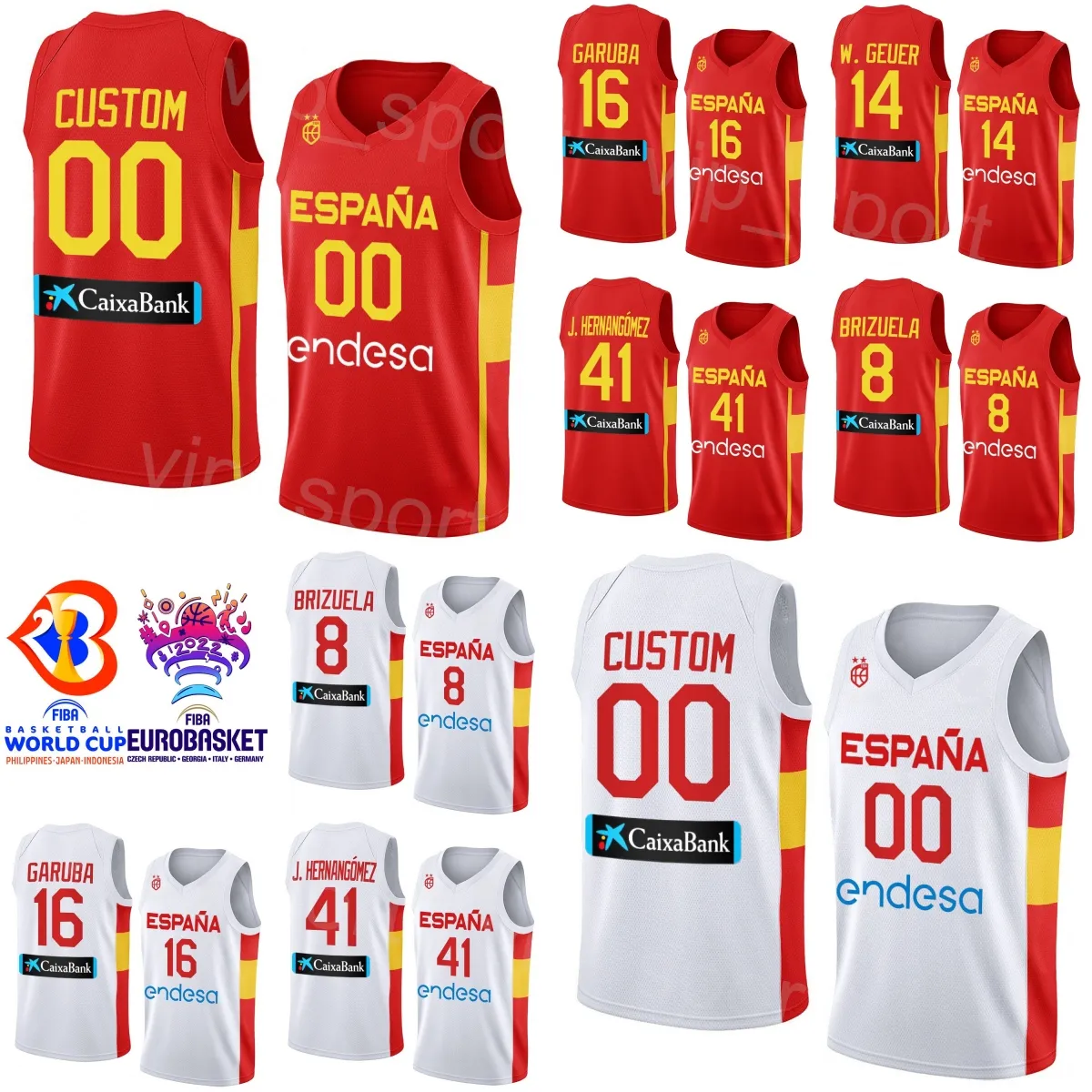 Printed 2023 World Cup Spain Basketball 14 Willy Geuer Jerseys Espana ...