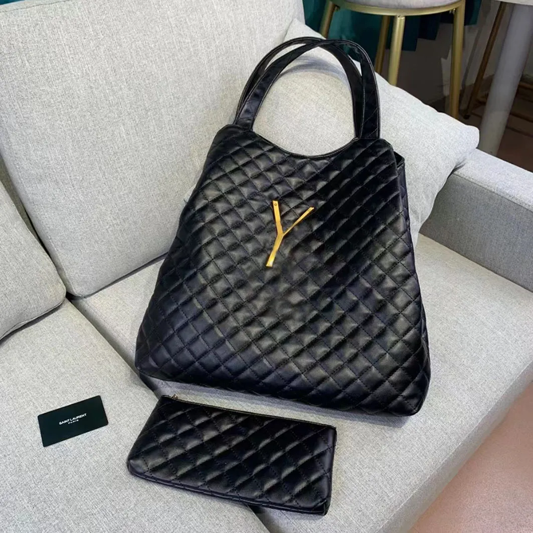 Designer Leather Tote Bag Set: Large Capacity Black Lambskin Totes With ...