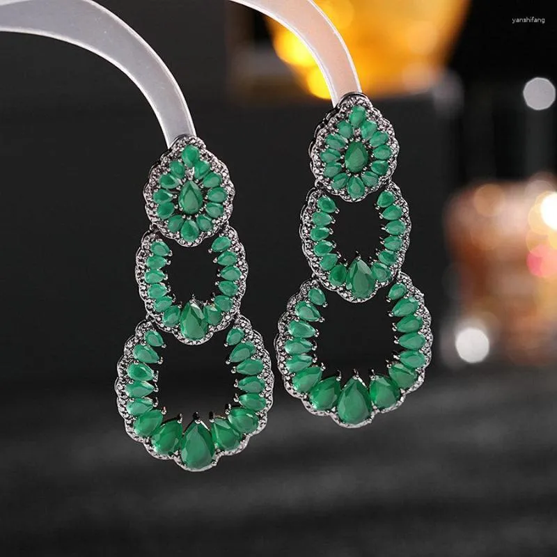 Dangle Earrings Elegant Green Black CZ Gourd Drop Long Women s Party Accessory 2 Colors