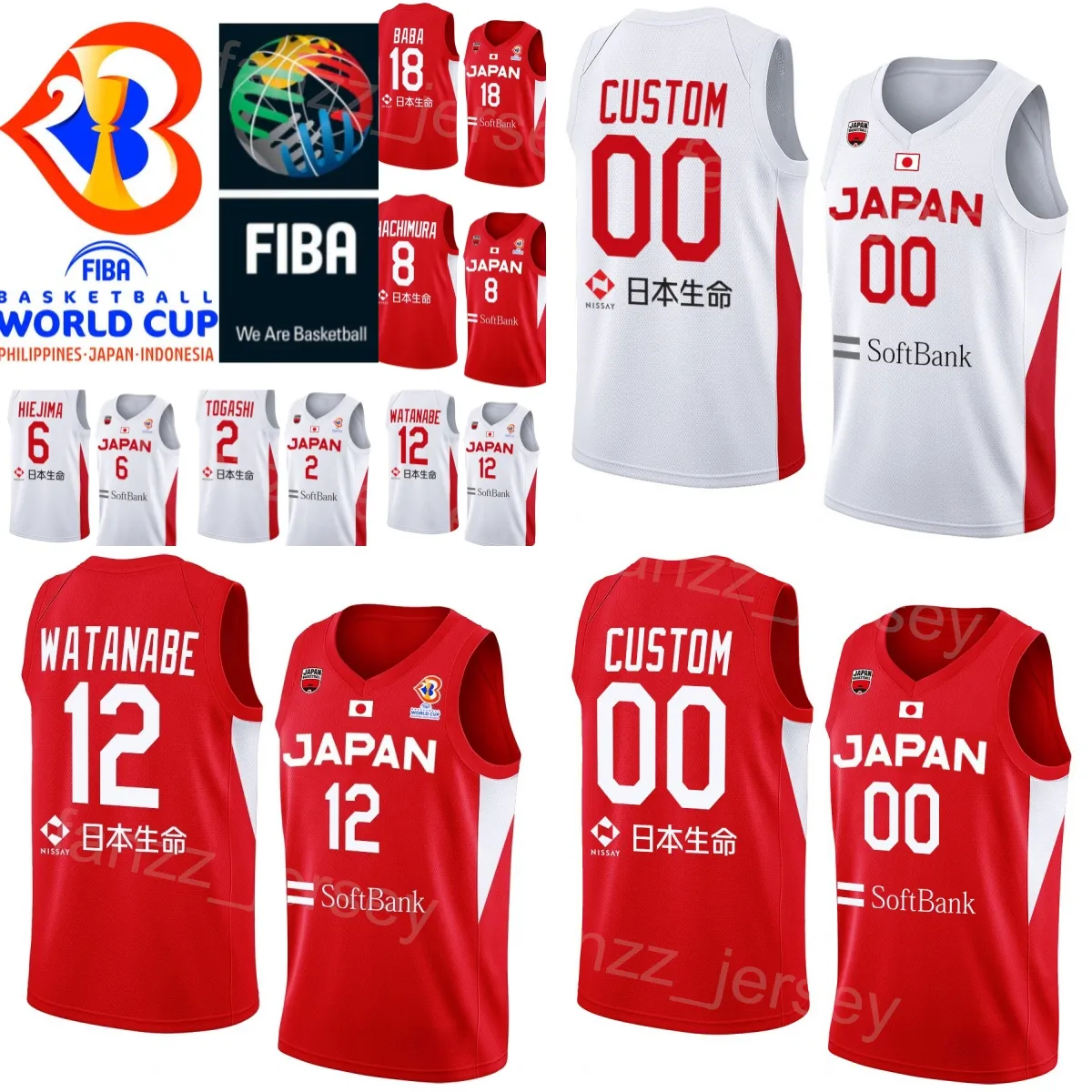 Japan 2024 World Cup Basketball Jersey Mens Sleeveless Polyester ...