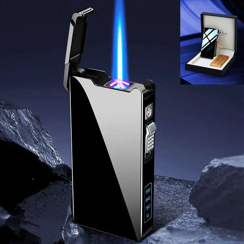 Windproof Metal USB No Gas Lighter Torch Turbo Lighter Jet Dual Arc LED ...