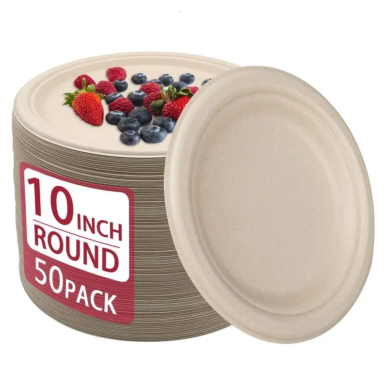 50-Piece Eco-Friendly Party Pack: Compostable Paper Plates & Disposable ...