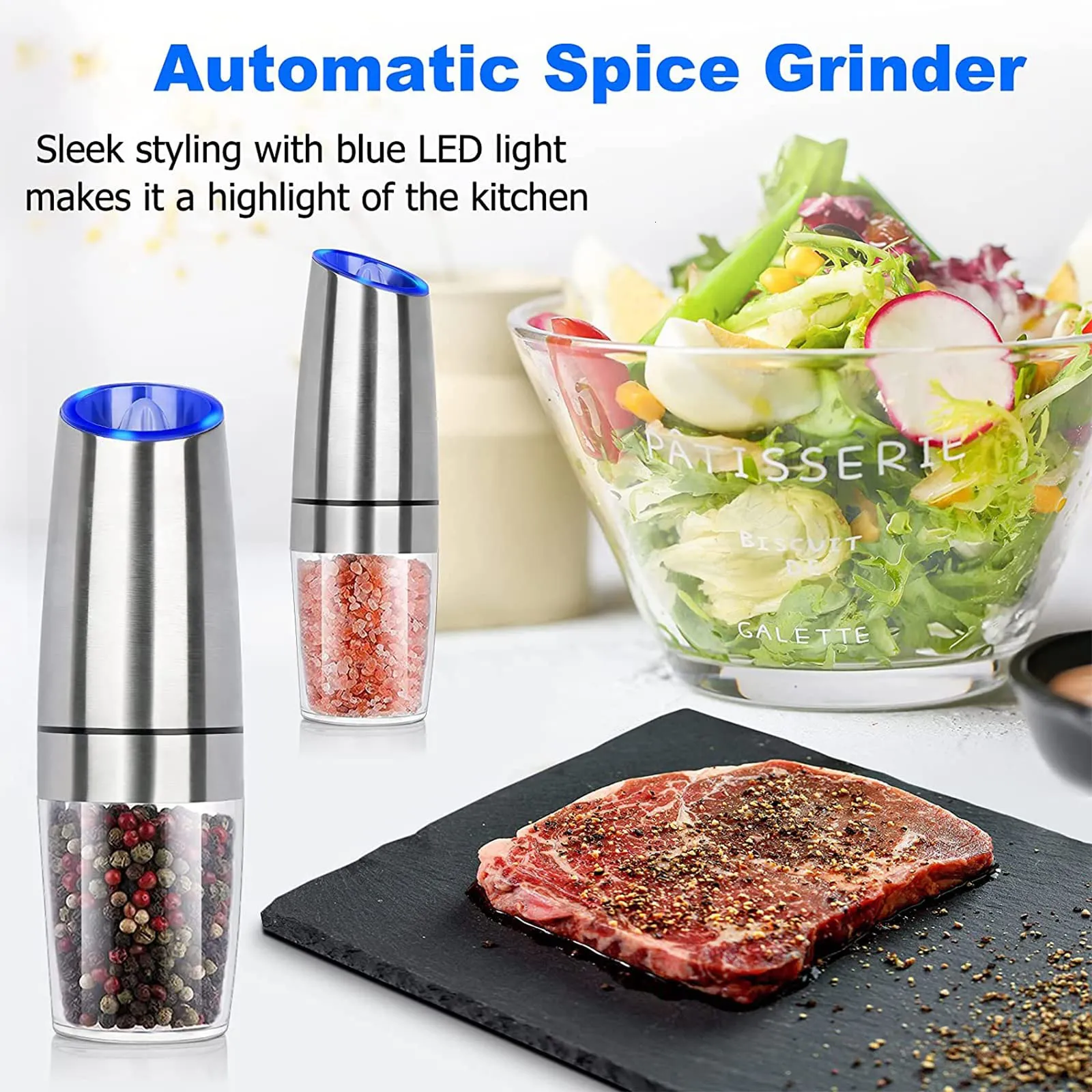 Mills Electric Salt And Pepper Grinder Automatic Gravity Spice Mill ...