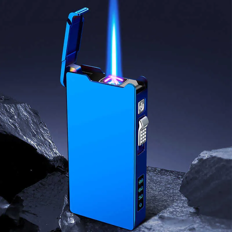 Windproof Metal USB No Gas Lighter Torch Turbo Lighter Jet Dual Arc LED ...