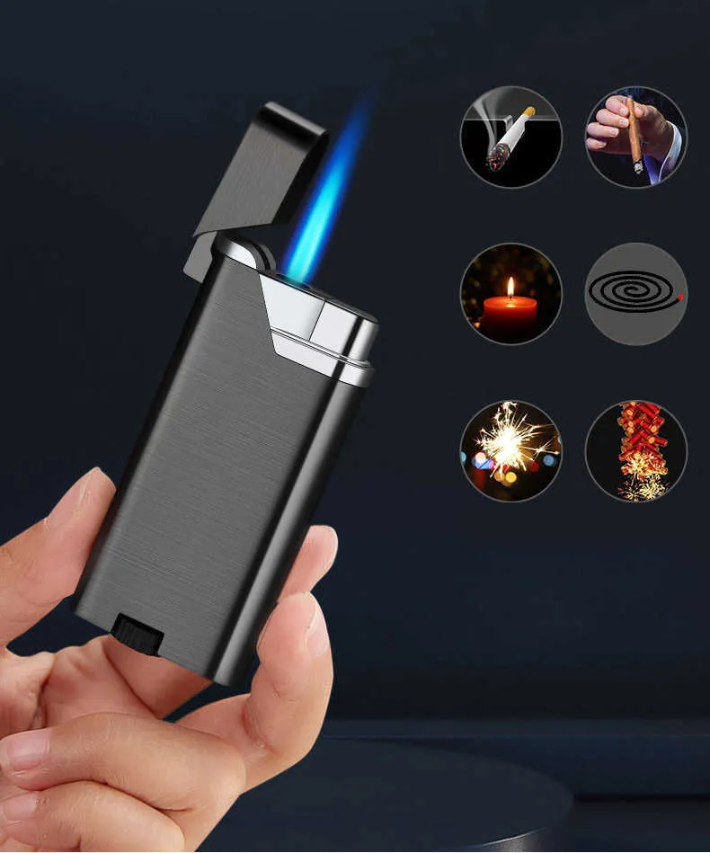 Flameless Lighter Ultra Thin Blue Flame Butane Torch Lighter, Square ...
