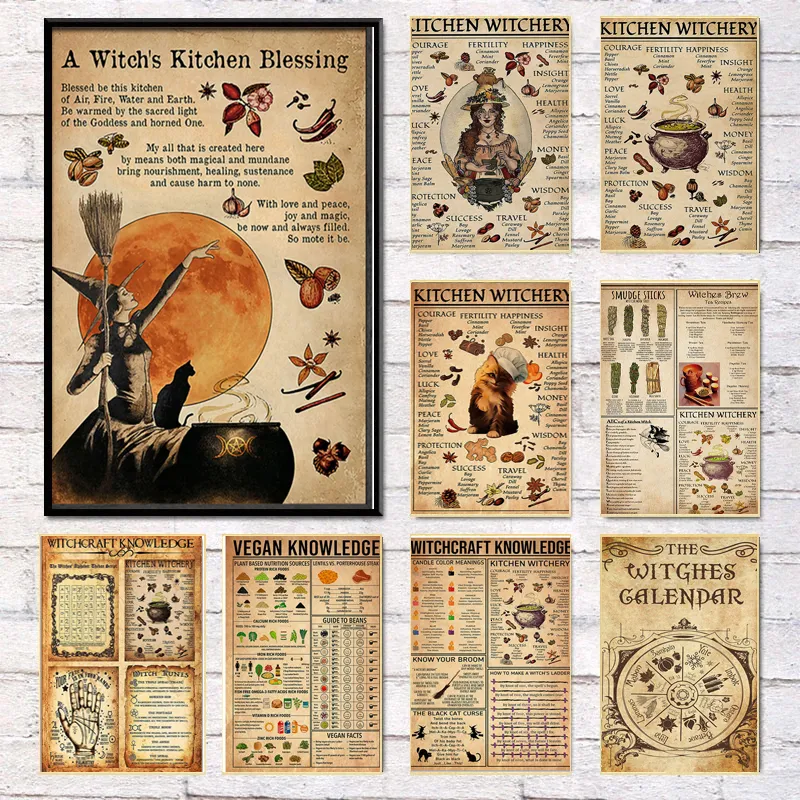 Vintage Witchcraft Canvas Art Print Classical Witch Poster For ...