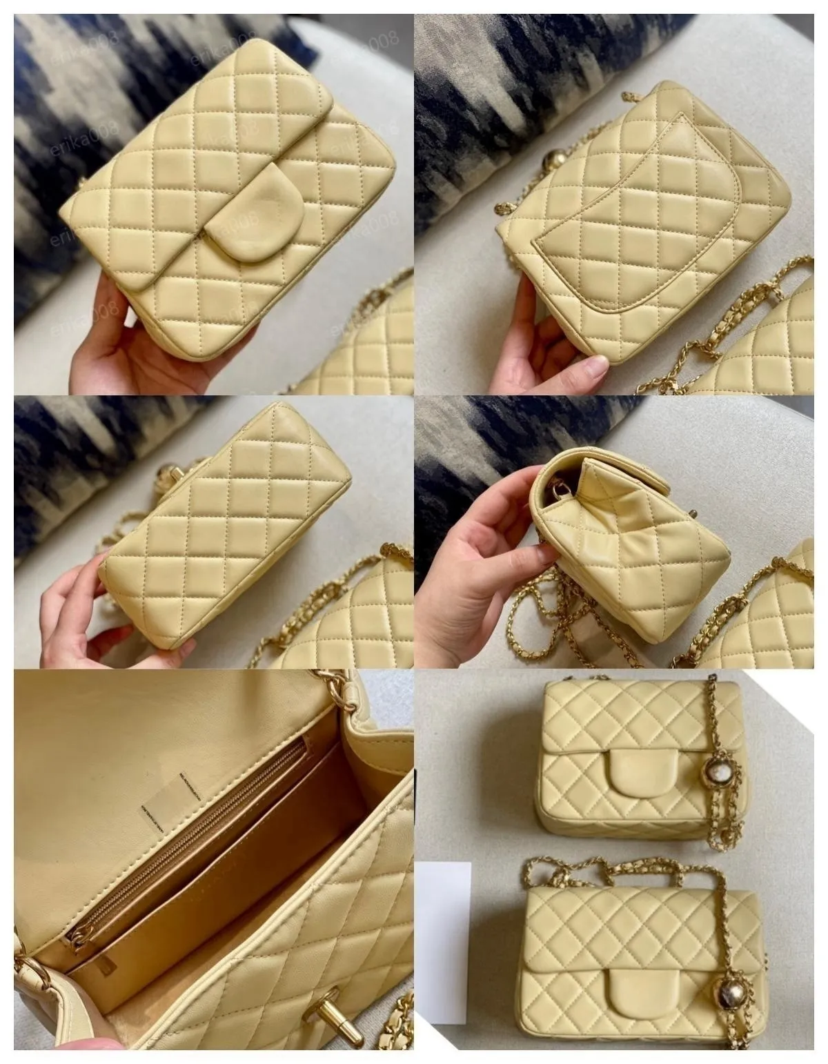 Vintage Designer CF Bag Genuine Leather Shoulder Tote With Glod Chain ...