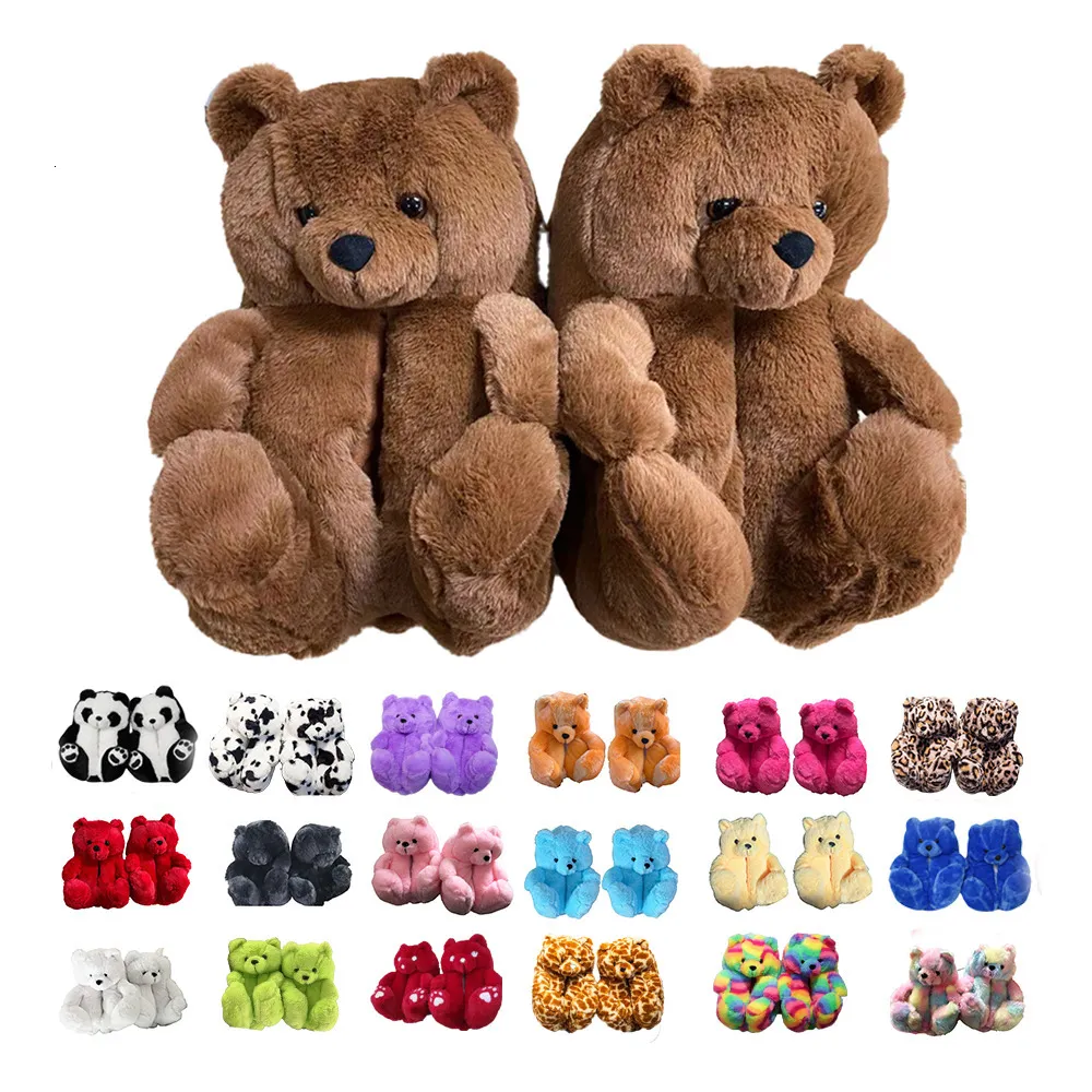 Fulffy Teddy Bear Plush Teddy Bear Slippers Soft Winter Indoor Home ...