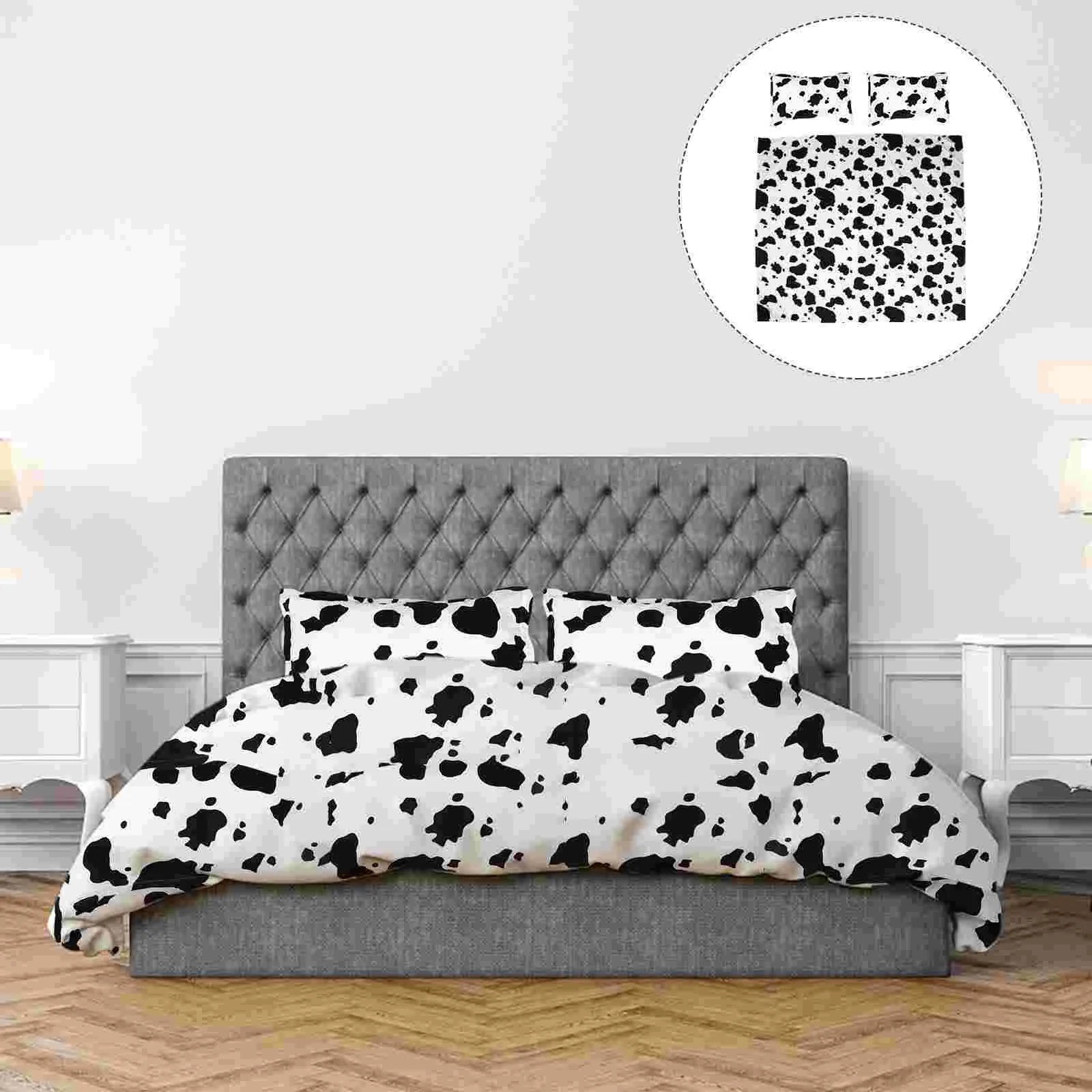Cow Print Quilt Set 3-Piece - Farmhouse Bedding with Pillowcases - Soft ...