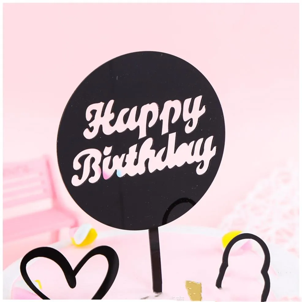 New Happy Birthday Cake Topper Acrylic Golden Pink Cupcake Toppers ...