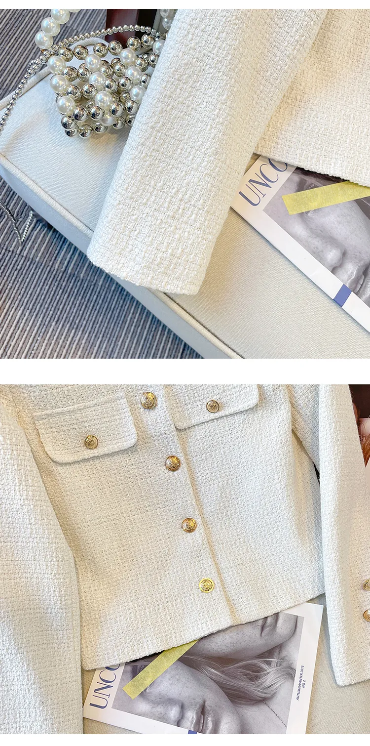 Elegant Tweed Jacket - Women's Korean Style Coat, High Quality French ...