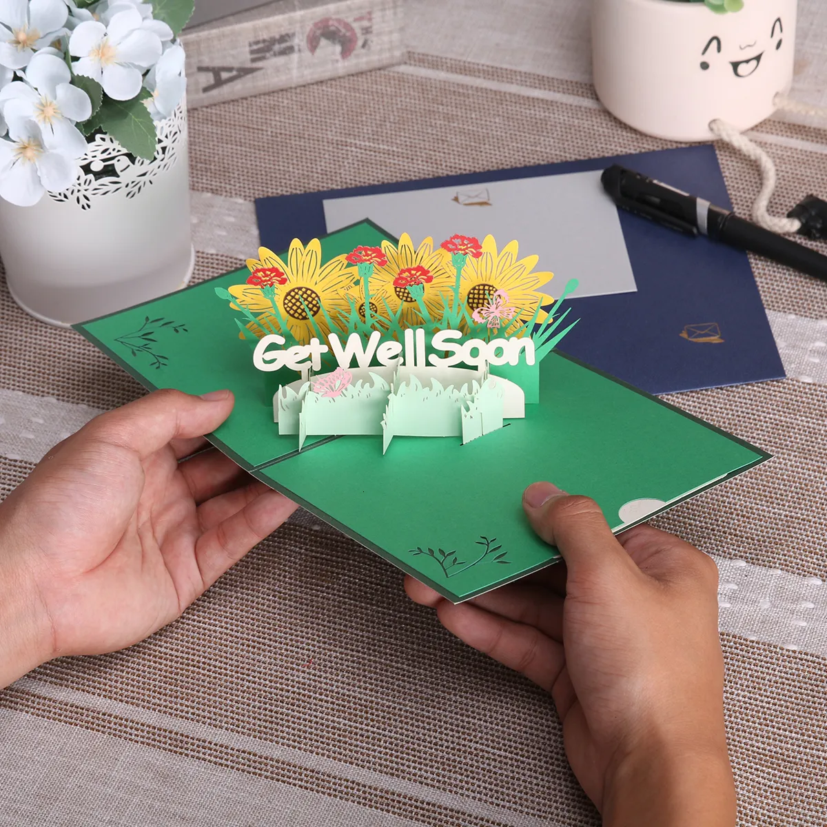 Greeting Cards Get Well Soon Pop Up Cards 3D Floral Flowers Sympathy ...