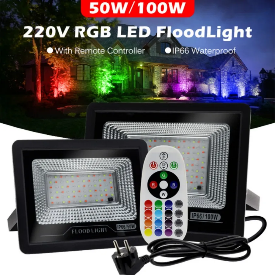 RGB Flood Light 100W 50W - IP68 Waterproof LED Spotlight, Outdoor Color ...